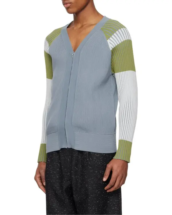 Kiko Kostadinov Ribbed Y-Neck Zip-Up Cardigan With Raglan Sleeves